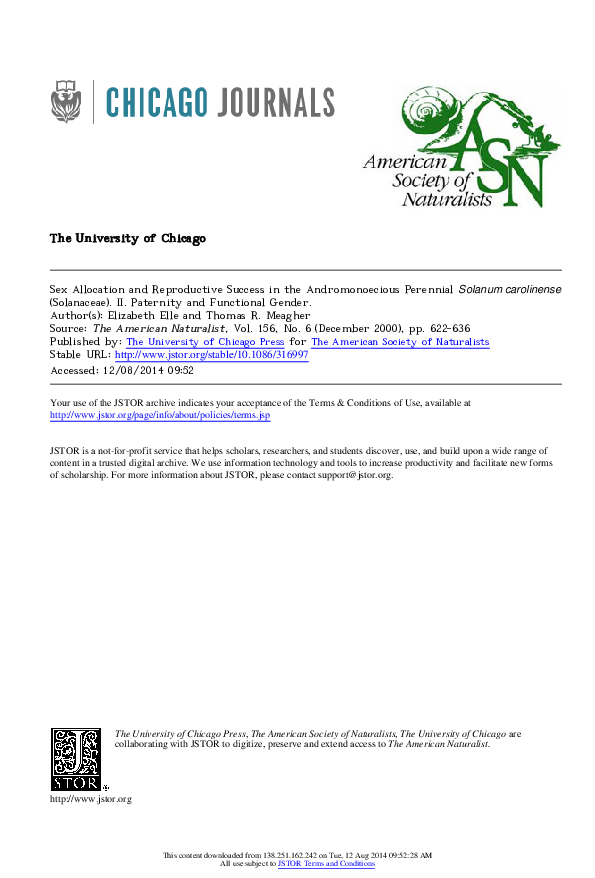 (PDF) Sex Allocation and Reproductive Success in the Andromonoecious ...