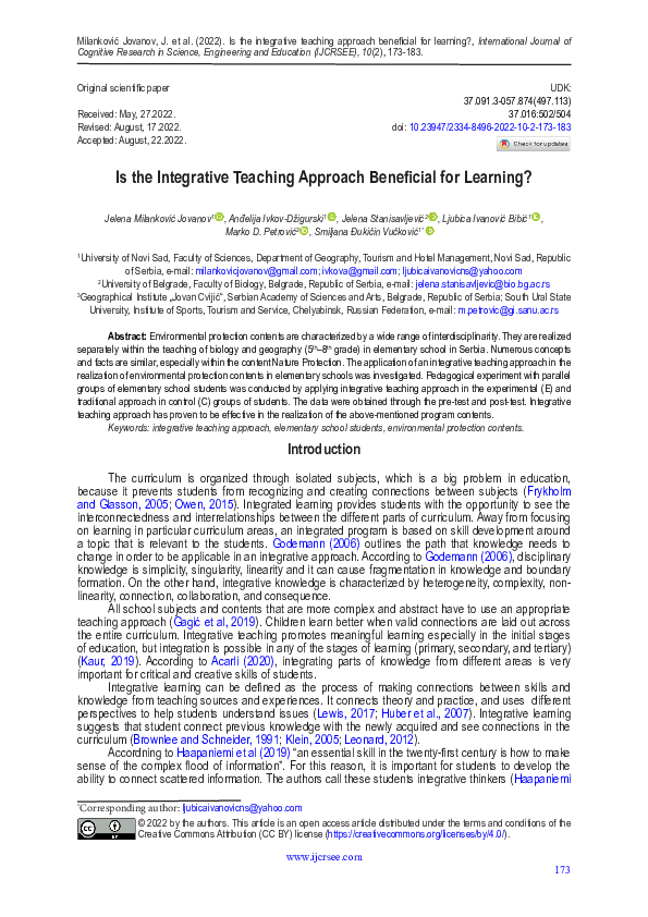 (PDF) Is the Integrative Teaching Approach Beneficial for Learning ...