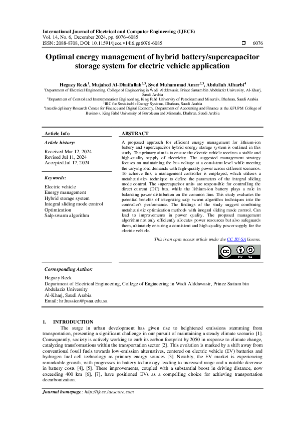 (PDF) Optimal energy management of hybrid battery/supercapacitor storage system for electric ...
