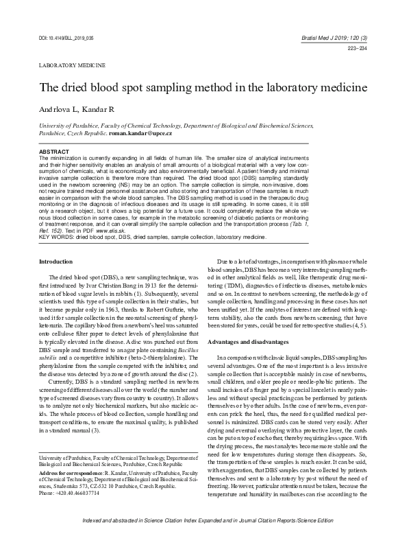 (PDF) The dried blood spot sampling method in the laboratory medicine