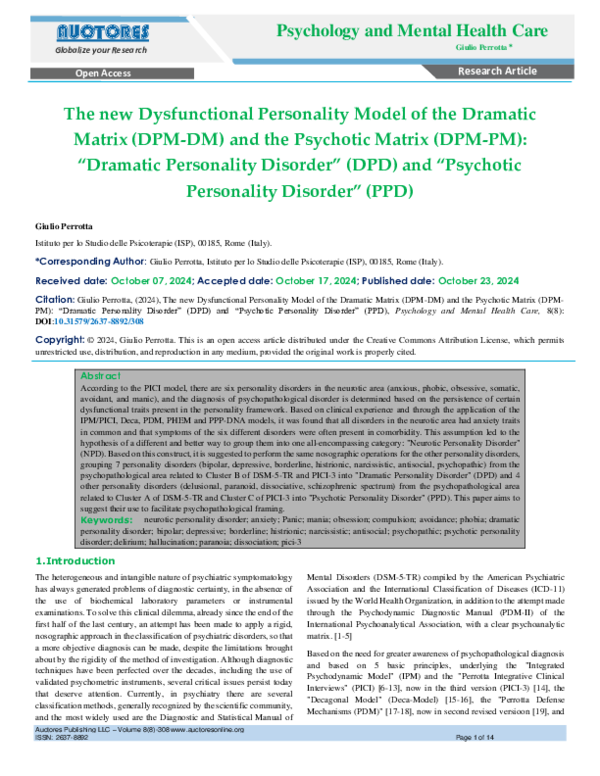 (PDF) The new Dysfunctional Personality Model of the Dramatic Matrix ...