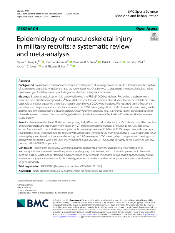 (PDF) Epidemiology of musculoskeletal injury in military recruits: a ...