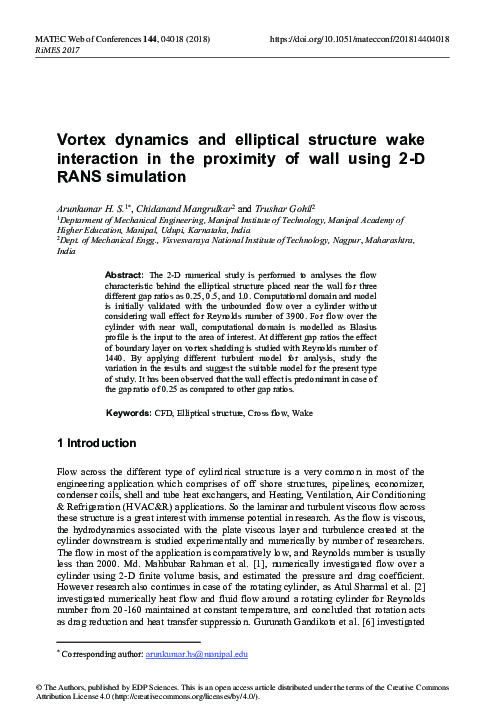 (PDF) Vortex dynamics and elliptical structure wake interaction in the ...