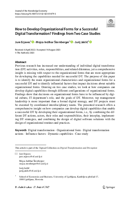 (PDF) How to Develop Organizational Forms for a Successful Digital Transformation? Findings from ...