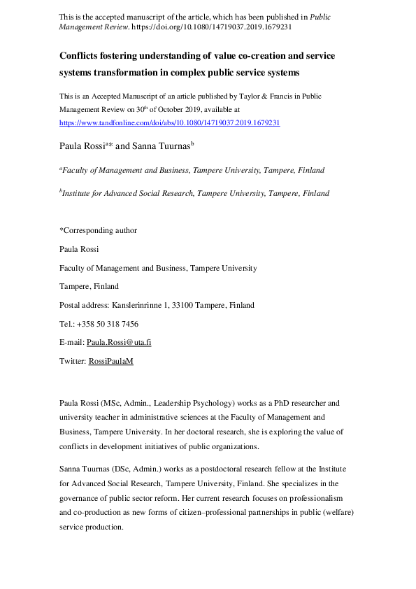 (PDF) Conflicts fostering understanding of value co-creation and ...