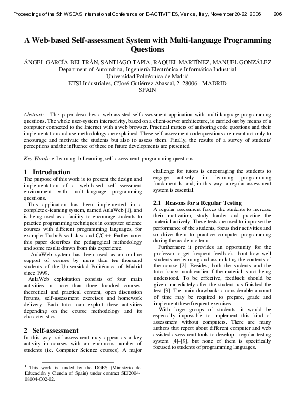 (PDF) A Web-based Self-assessment System with Multilanguage Programming Questions