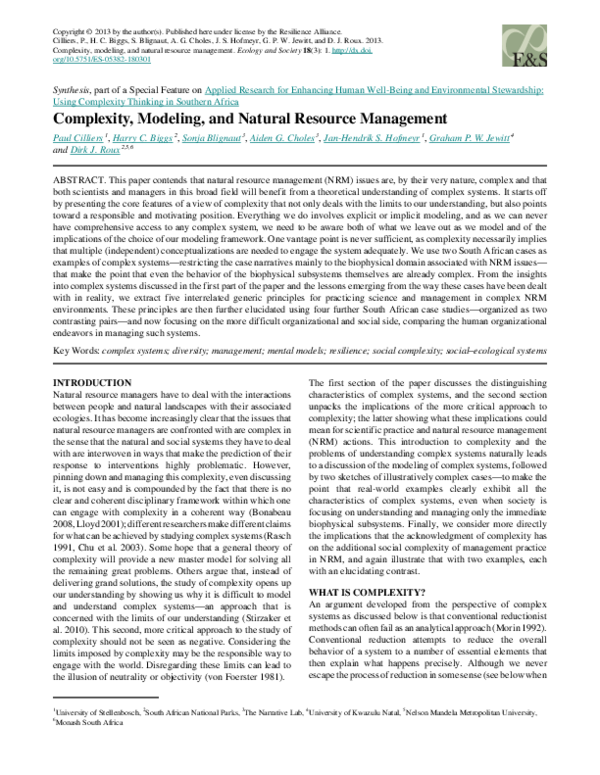 (PDF) Complexity, Modeling, and Natural Resource Management