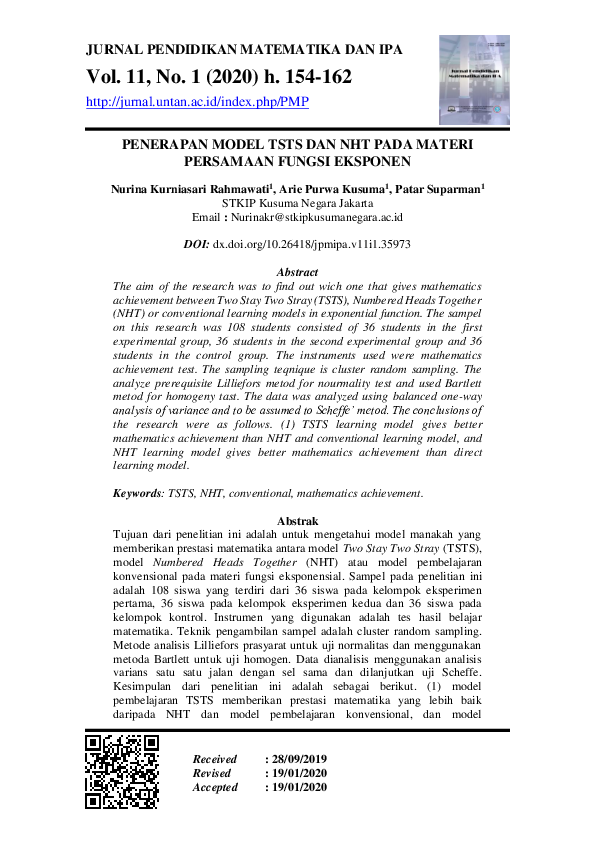 (PDF) Penerapan Model TSTS Dan NHT Pada Materi Persamaan Fungsi Eksponen