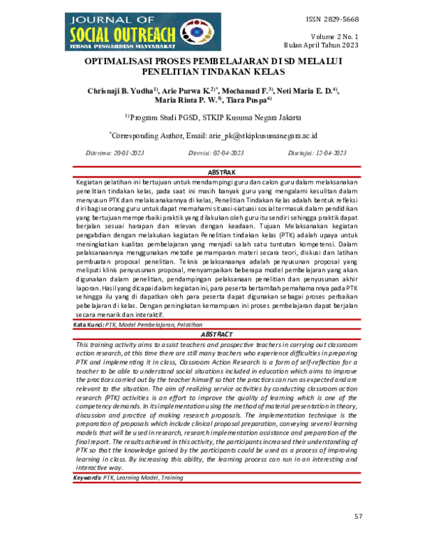 (PDF) Optimalisasi Proses Pembelajaran Di SD Melalui Penelitian ...
