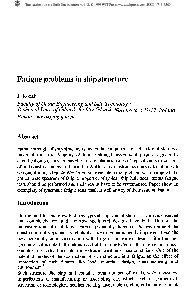 (PDF) Fatigue Problems In Ship Structure