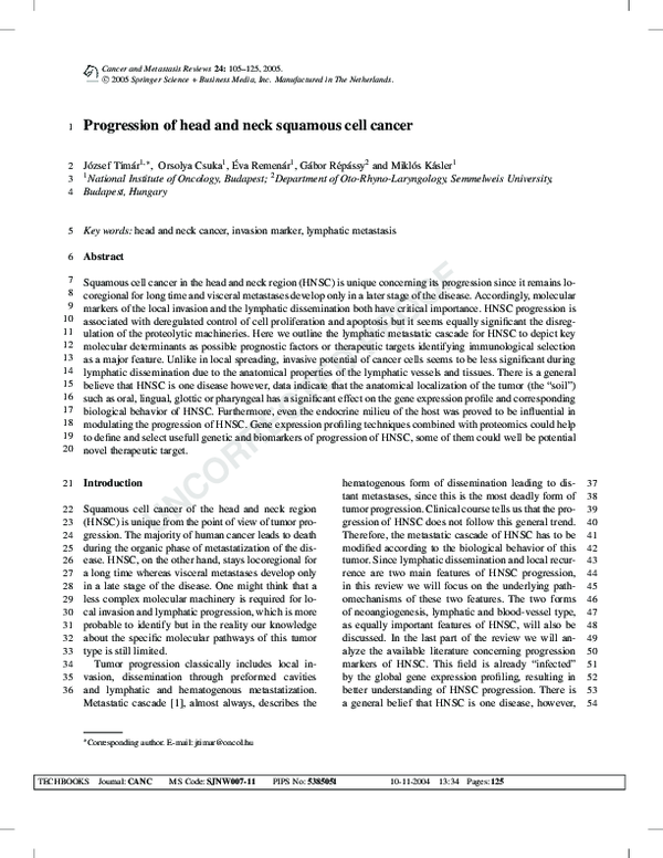 (PDF) Progression of head and neck squamous cell cancer