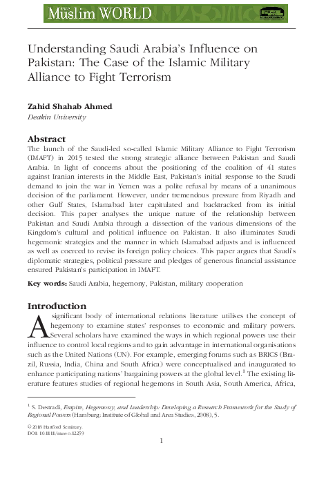 (PDF) Understanding Saudi Arabia's Influence on Pakistan: The Case of ...