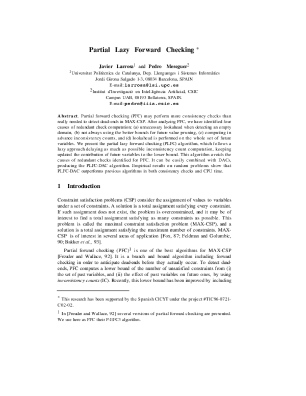 (PDF) Partial lazy forward checking