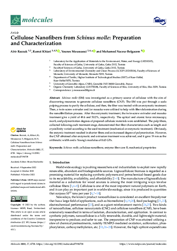 (PDF) Cellulose Nanofibers from Schinus molle: Preparation and Characterization