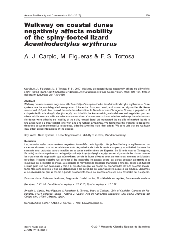 (PDF) Walkway on coastal dunes negatively affects mobility of the spiny ...