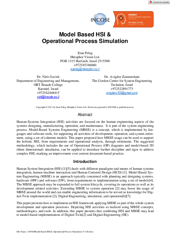 (PDF) Model Based HSI & Operational Process Simulation