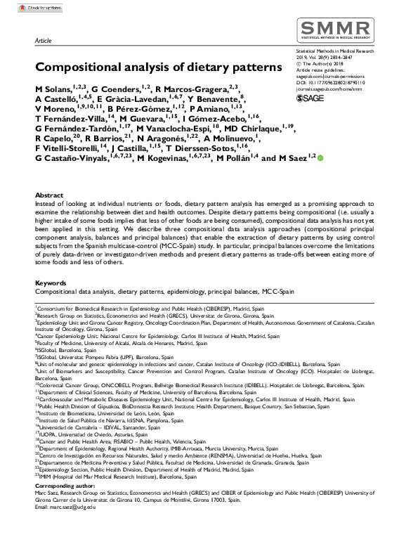 (PDF) Compositional analysis of dietary patterns