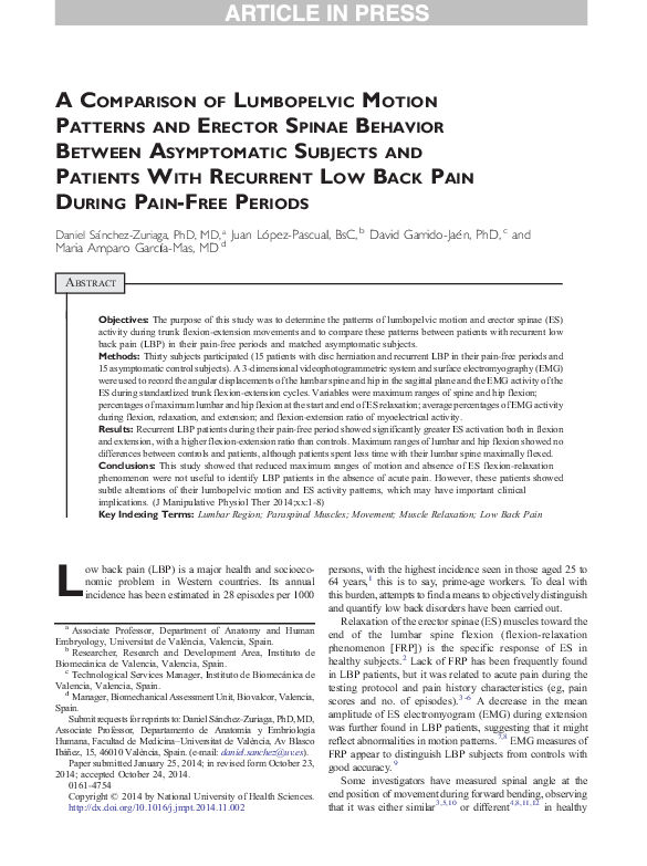 (PDF) A Comparison of Lumbopelvic Motion Patterns and Erector Spinae ...