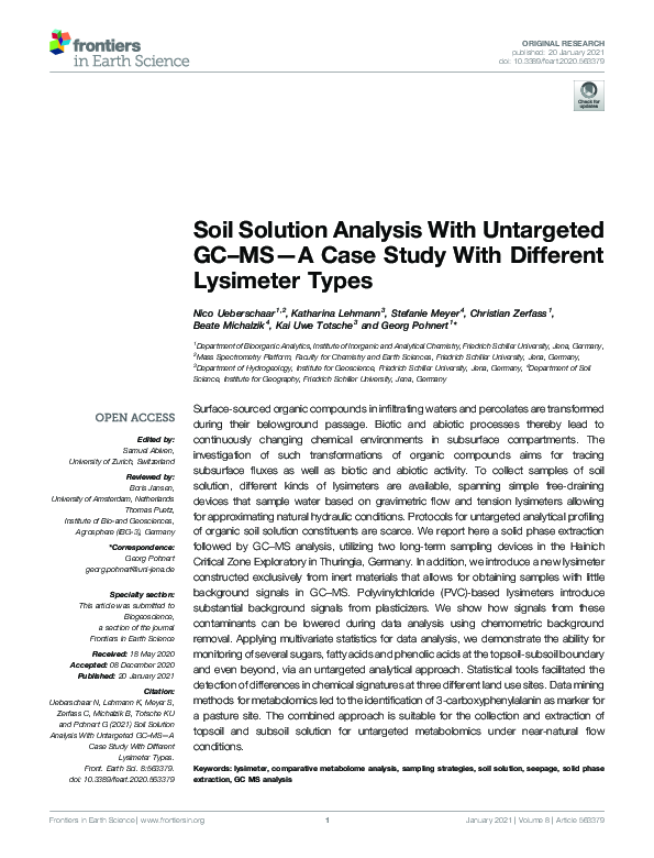 (PDF) Soil Solution Analysis With Untargeted GC–MS—A Case Study With ...