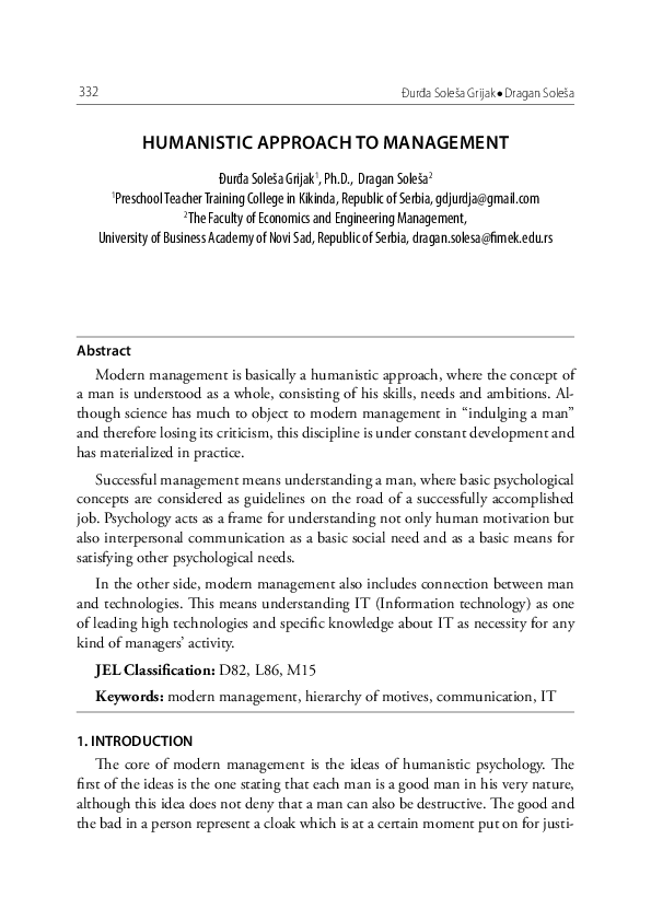 (PDF) Humanistic Approach To Management