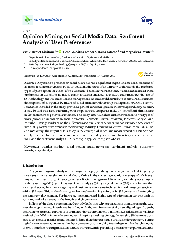 (PDF) Opinion Mining on Social Media Data: Sentiment Analysis of User Preferences | Magdalena ...