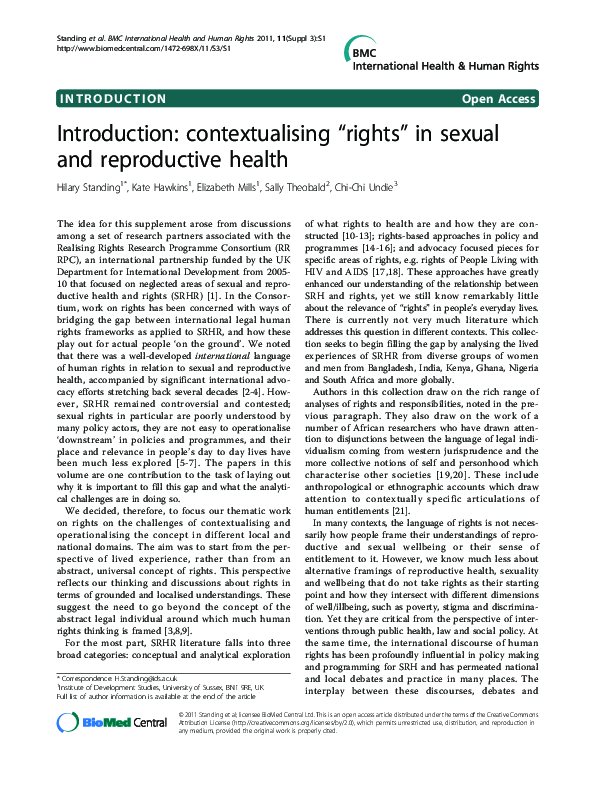 (PDF) Introduction: contextualising “rights” in sexual and reproductive ...