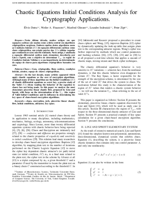 (PDF) Chaotic Equations Initial Conditions Analysis for Cryptography ...