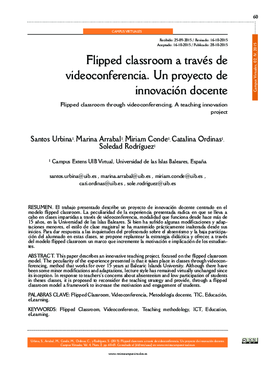 (PDF) Flipped classroom a través de videoconferencia. Un proyecto de innovación docente