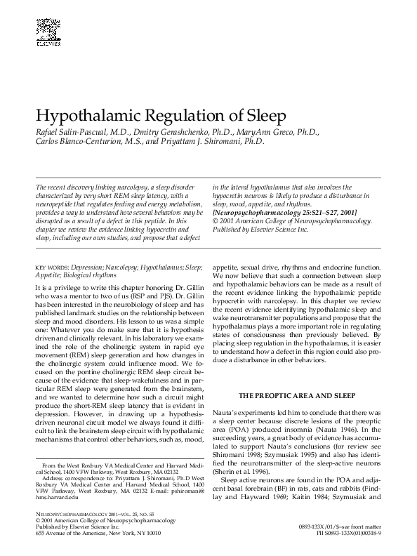(PDF) Hypothalamic Regulation of Sleep