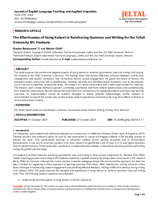 (PDF) The Effectiveness of Using Kahoot in Reinforcing Grammar and ...