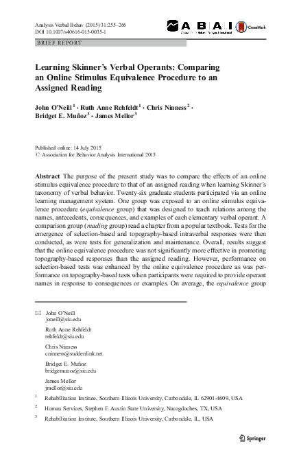 (PDF) Learning Skinner’s Verbal Operants: Comparing an Online Stimulus ...