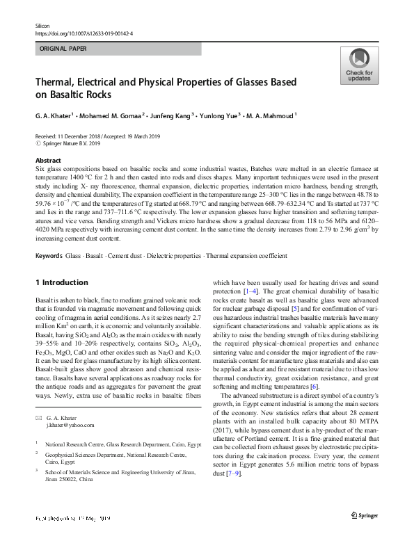 (PDF) Thermal, Electrical and Physical Properties of Glasses Based on ...