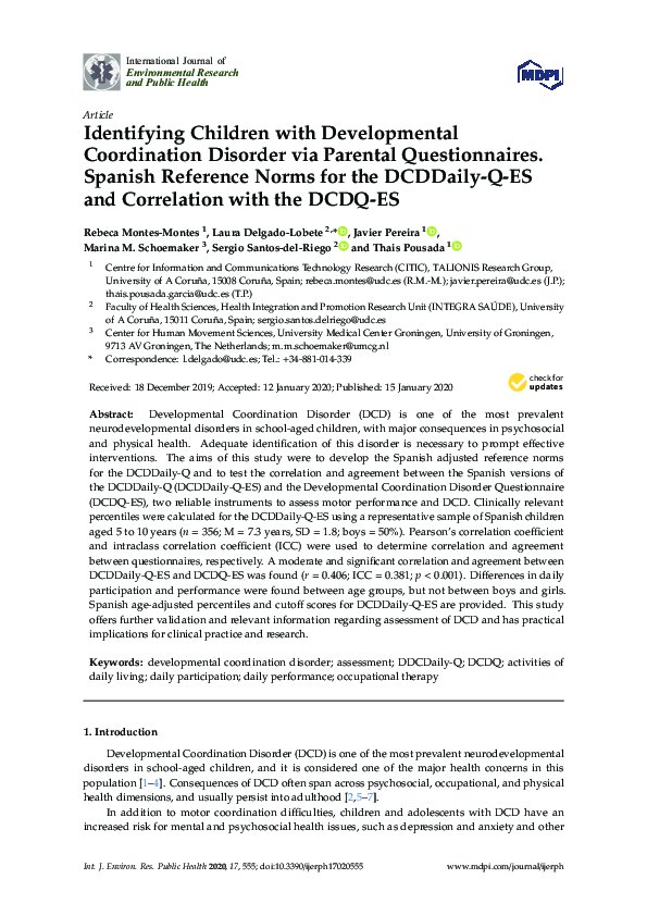(PDF) Identifying Children with Developmental Coordination Disorder via ...