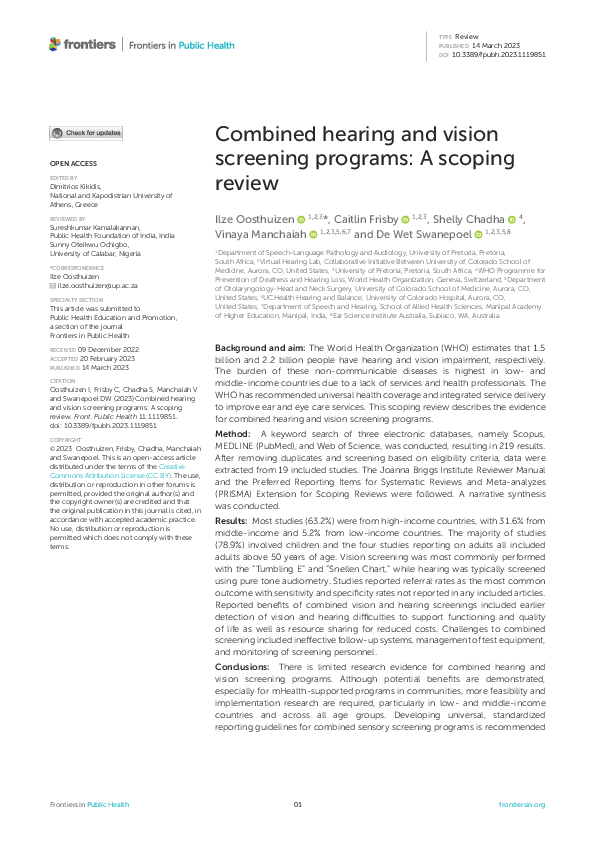 (PDF) Combined hearing and vision screening programs: A scoping review