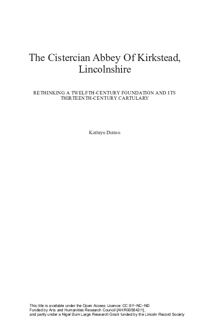 (PDF) The Cistercian Abbey of Kirkstead, Lincolnshire: Rethinking a ...
