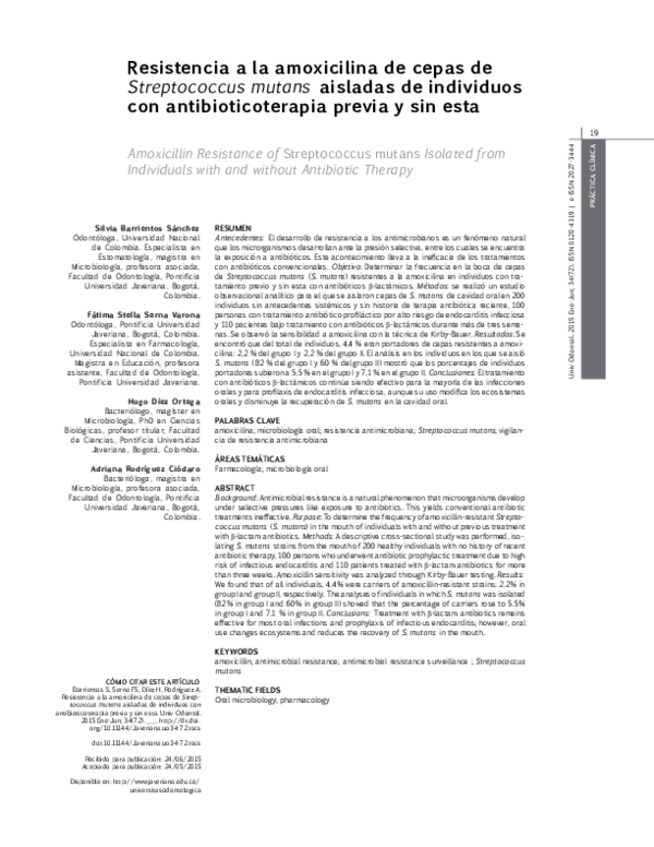 (PDF) Resistencia a la amoxicilina de cepas de Streptococcus mutans ...