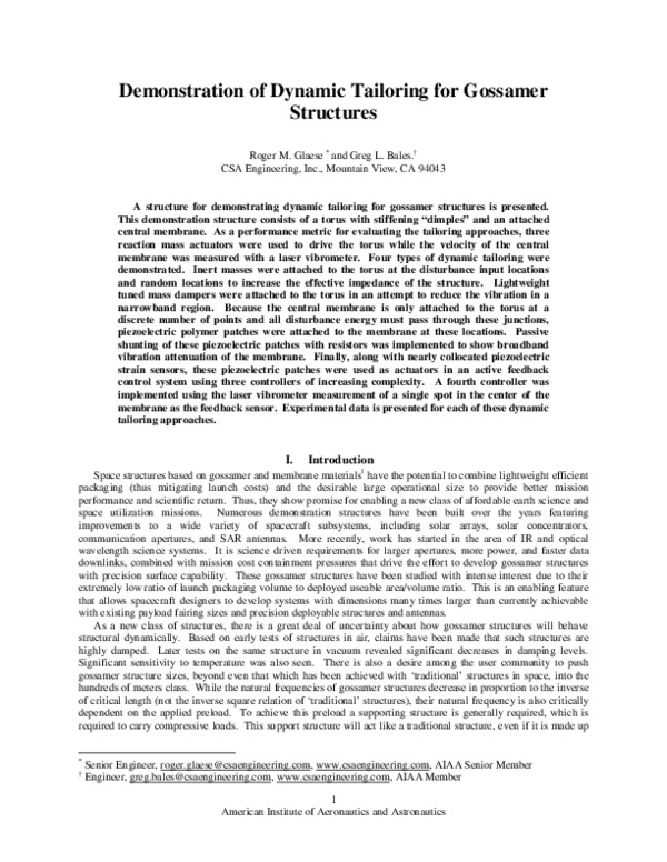(PDF) Demonstration of Dynamic Tailoring for Gossamer Structures
