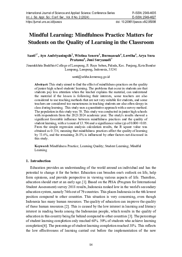 (PDF) Mindful Learning: Mindfulness Practice Matters for Students on the Quality of Learning in ...