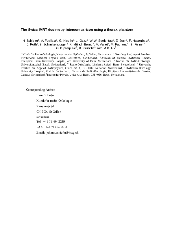 (PDF) The Swiss IMRT dosimetry intercomparison using a thorax phantom