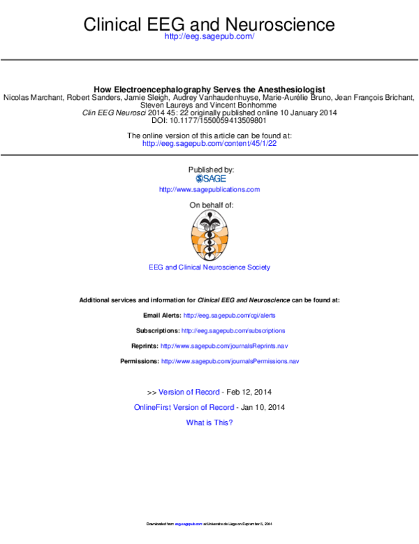 (PDF) How Electroencephalography Serves the Anesthesiologist