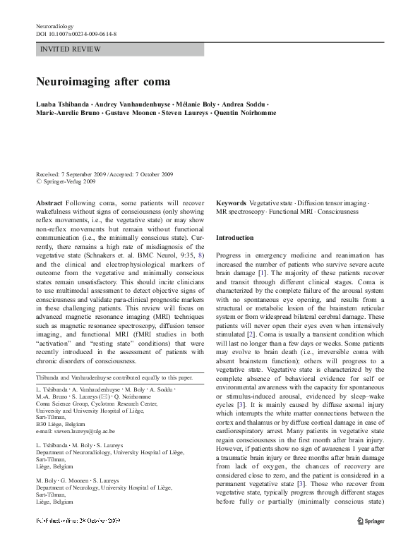 (PDF) Neuroimaging after coma