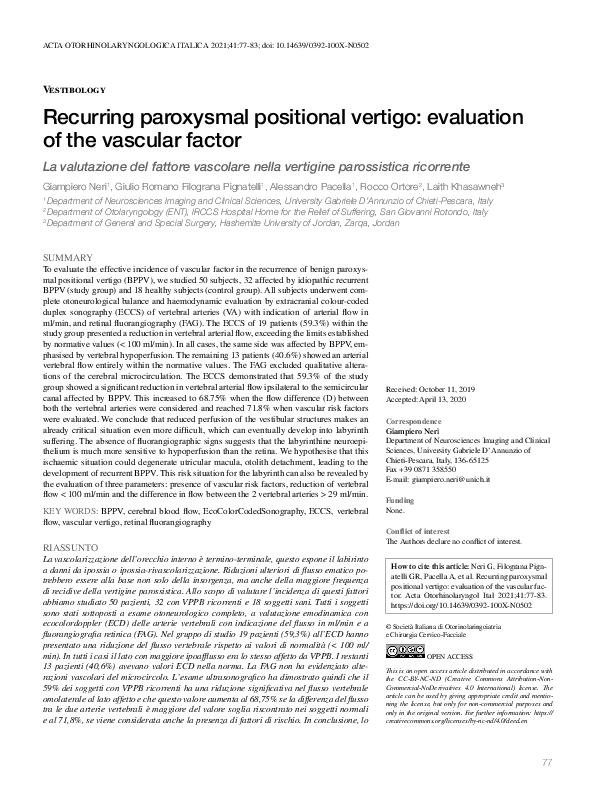 (PDF) Recurring paroxysmal positional vertigo: evaluation of the ...