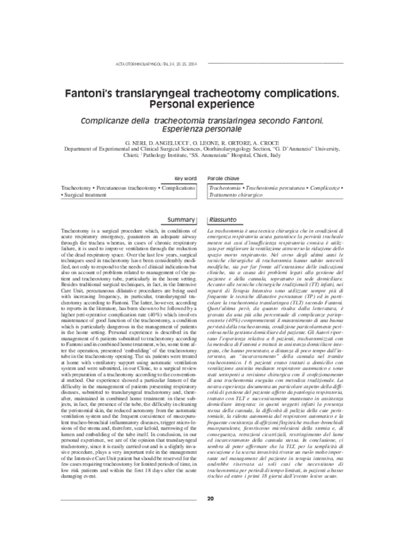 (PDF) Fantoni's translaryngeal tracheotomy complications. Personal ...