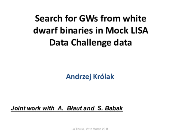 (PDF) Search for GWs from white dwarf binaries in Mock LISA Data Challenge data
