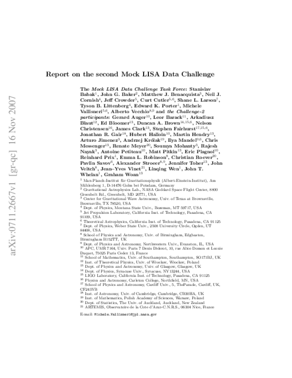 (PDF) Report on the second Mock LISA data challenge