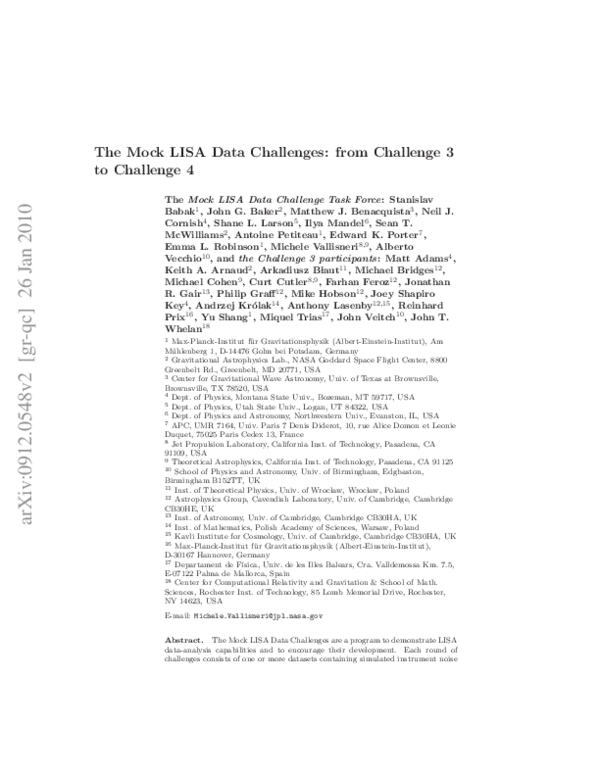 (PDF) The Mock LISA Data Challenges: from challenge 3 to challenge 4