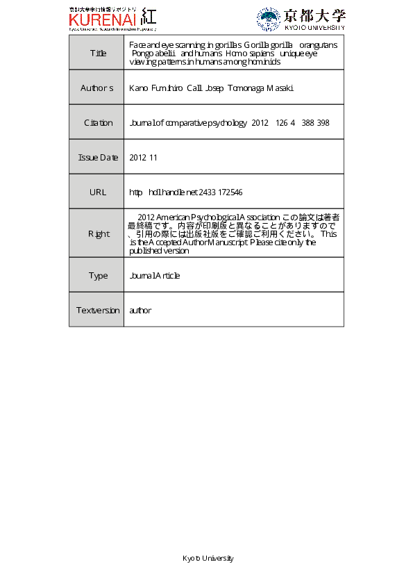 (PDF) Face and eye scanning in gorillas (Gorilla gorilla), orangutans ...