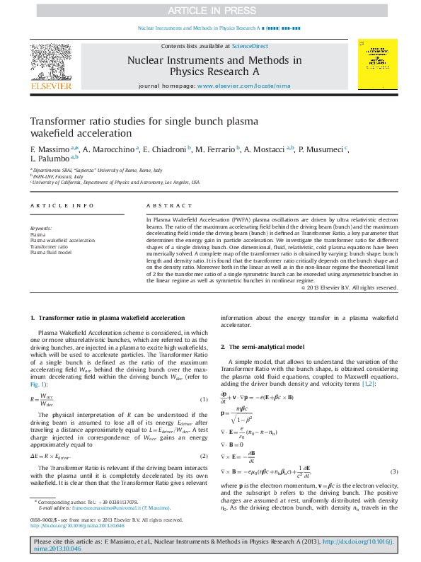 (PDF) Transformer ratio studies for single bunch plasma wakefield ...