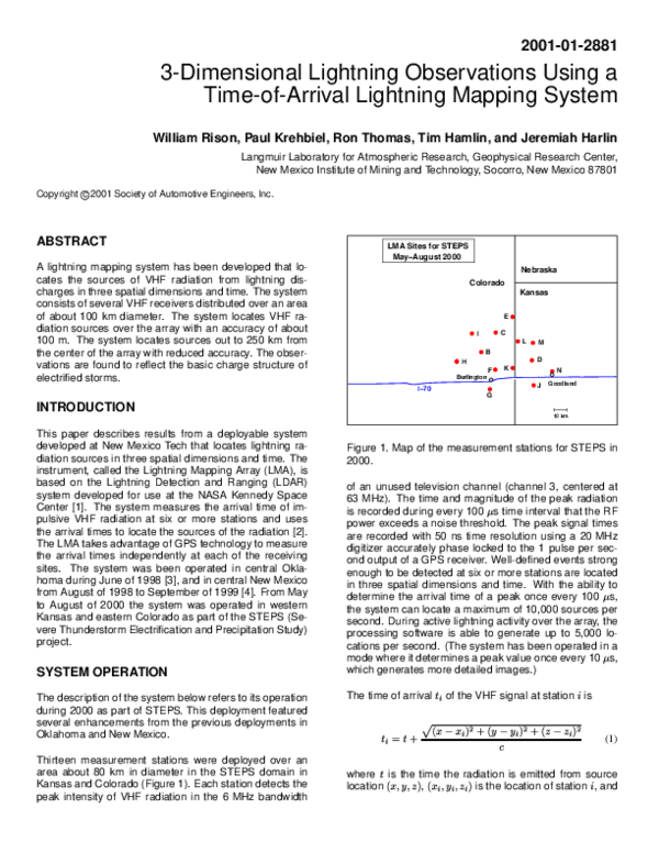 (PDF) 3-Dimensional Lightning Observations Using a Time-of-Arrival ...
