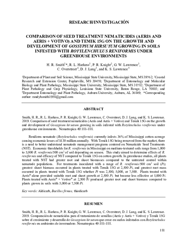 (PDF) Comparison of Seed Treatment Nematicides (Aeris and Aeris ...